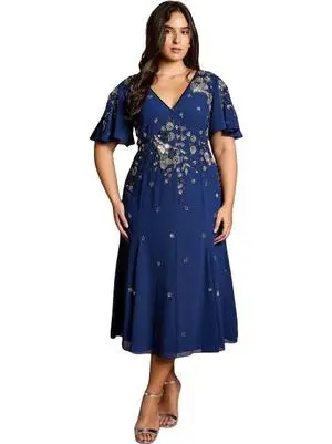 Coast Plus Floral Embellished Midi Dress - Navy