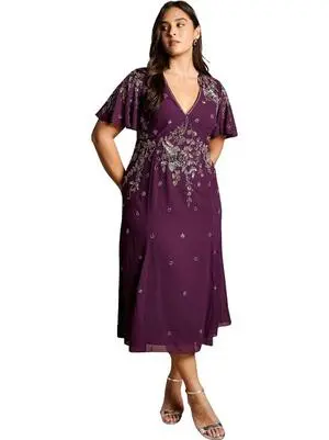 Coast Coast Plus Floral Embellished Midi Dress Wine