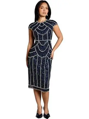 Coast Petite Embellished Geometric Midi Dress - Navy