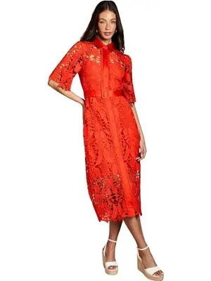 Coast Lace Short Sleeve Shirt Dress Flame Red