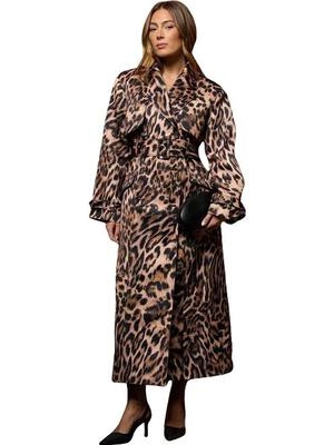 Coast Muse Print Satin Trench Coat - Leopard