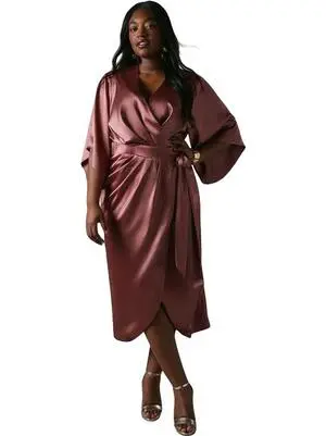 Coast Plus Satin Wrap Midi Dress - Rose