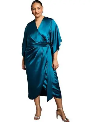 Coast Coast Satin Wrap Midi Dress Teal