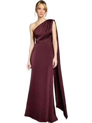 Coast One Shoulder Maxi Dress With Cape Effect - Espresso