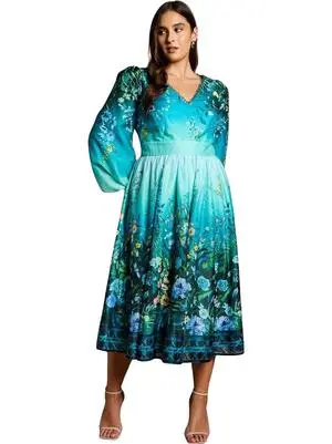 Coast Floral Print Organza Midi Dress - Teal
