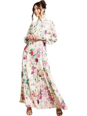 Coast Pleated Lace Trim Midi Dress - Multi