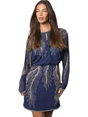 Coast Feather Embellished Mini Dress Navy