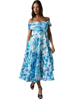 Coast Off-shoulder Floral Statement Midi Dress - Blue
