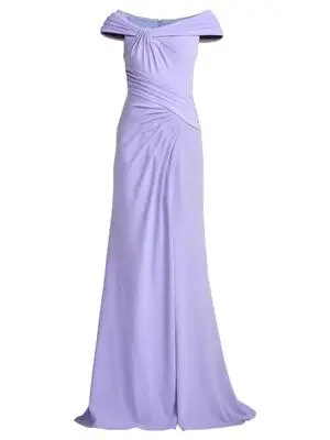 Tadashi Shoji Off-Shoulder Split Hem Gown Purple