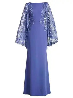 Tadashi Shoji Floral Cape Floor-Length Dress - Purple | Editorialist