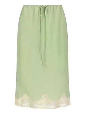 Saint Laurent Lace Trim Midi Skirt Green