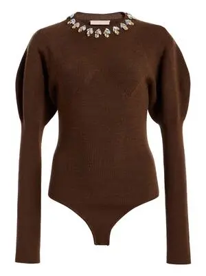 Ulla Johnson Imara Embellished Wool Top - Brown