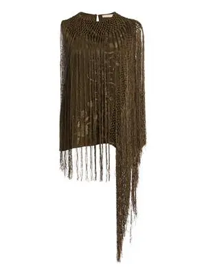 Ulla Johnson Willa Fringe Silk Top Green