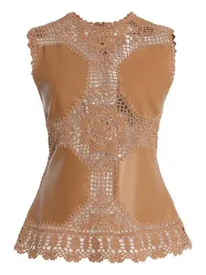Ulla Johnson Livia Crochet Leather Top - Brown