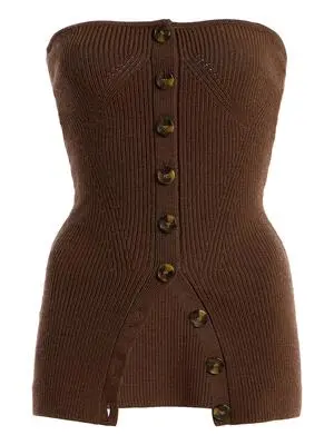 Ulla Johnson Ulla Johnson Yanni Button-Detailed Wool Strapless Top Brown
