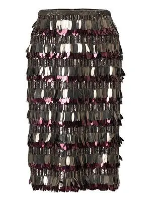 Carolina Herrera Sequined Silk Double Georgette Knee-Length Skirt Multi