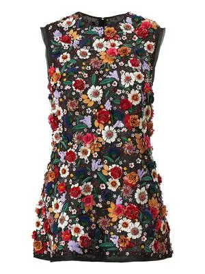 CAROLINA HERRERA Embellished Crepe Silk Organza Floral Top