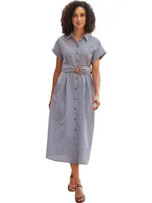 YUMI Gingham Relaxed Shirt Dress - Black