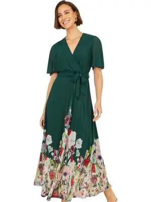 YUMI Mesh Wrap Midi Dress Green