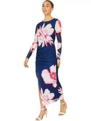 YUMI Long Sleeve Mesh Maxi Dress - Navy
