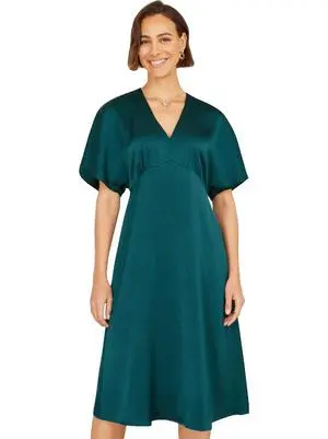 YUMI Satin Midi Dress - Green