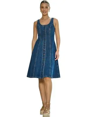 YUMI Stretch Denim Panel Fitted Dress