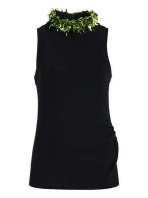 BRANDON MAXWELL Embellished Ribbed Cotton Top