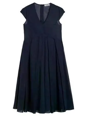 JIL SANDER Pleated-skirt Cotton Dress - Blue