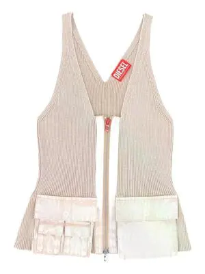 DIESEL® V-neck Pocket Cotton Top - Neutrals