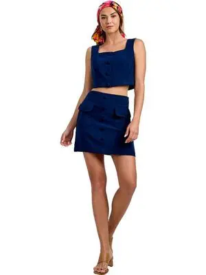 Trina Turk Trina Turk Ramina Top - Cropped Square Neck Sleeveless Button-Front Ink