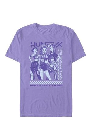 KPOP DEMON HUNTERS Rumi Zoey Mira Tour Short Sleeve Graphic T-shirt - Violet