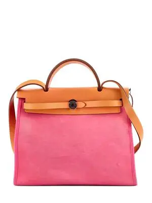 Hermès Herbag Zip Leather And Toile 31 Shoulder Bag - Pink