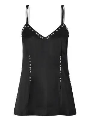WALES BONNER Iris Studded Frayed Satin Camisole - Black