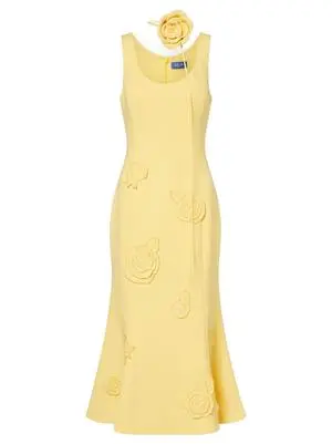 LEO LIN Emily Floral-Appliqué Midi Dress Yellow