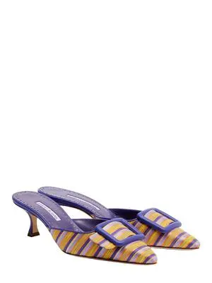 Manolo Blahnik Manolo Blahnik Maysalebi Striped Leather-Trimmed Mules Multicoloured