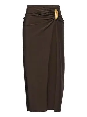 Simkhai Eiana Appliqué Ruched Midi Skirt - Brown