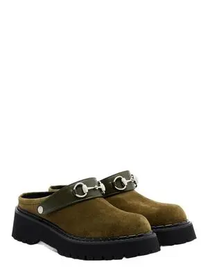 Gucci Horsebit Suede Mules Green