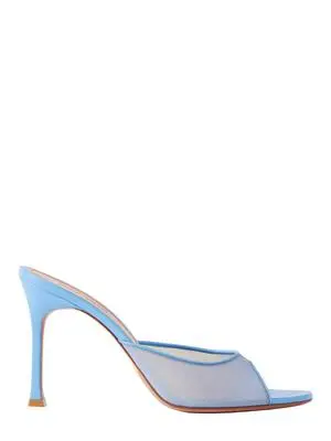 Amina Muaddi Alexa Leather-trimmed Mesh Mules - Blue
