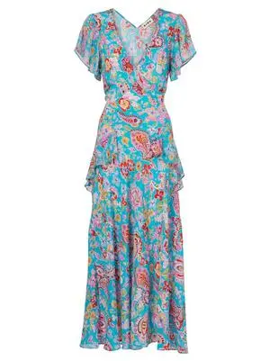 Rixo Evie Silk Crepe De Chine Midi Dress Blue