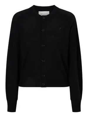 Ami Embroidered Wool Cardigan - Black