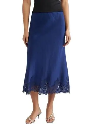REFORMATION Carolina Lace Trim Linen Midi Skirt Danube