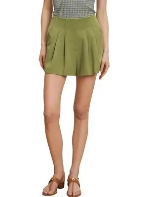 Veronica Beard Gables Pleated High-waist Linen-blend Shorts - Cactus