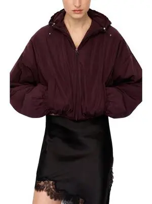 Mango Oversize Hooded Crop Zip Jacket - Maroon