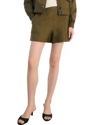 Mango High Waisted Linen Blend Short - Khaki Green