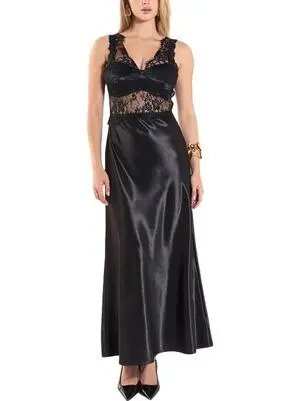 Endless Rose Lace Trim Midi Dress - Black