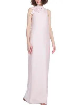 EMILY SHALANT Floral Detail Sleeveless Taffeta Gown