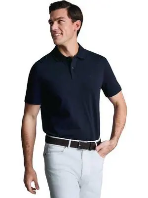 CHARLES TYRWHITT Short Sleeve Cotton Stretch Pique Polo - Navy