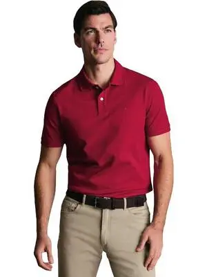 CHARLES TYRWHITT Short Sleeve Cotton Stretch Pique Polo - Red