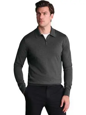 CHARLES TYRWHITT Merino Wool Zip Polo Grey