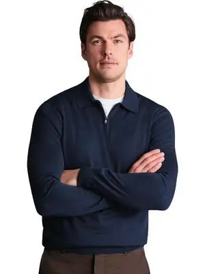 CHARLES TYRWHITT Merino Wool Zip Polo Navy